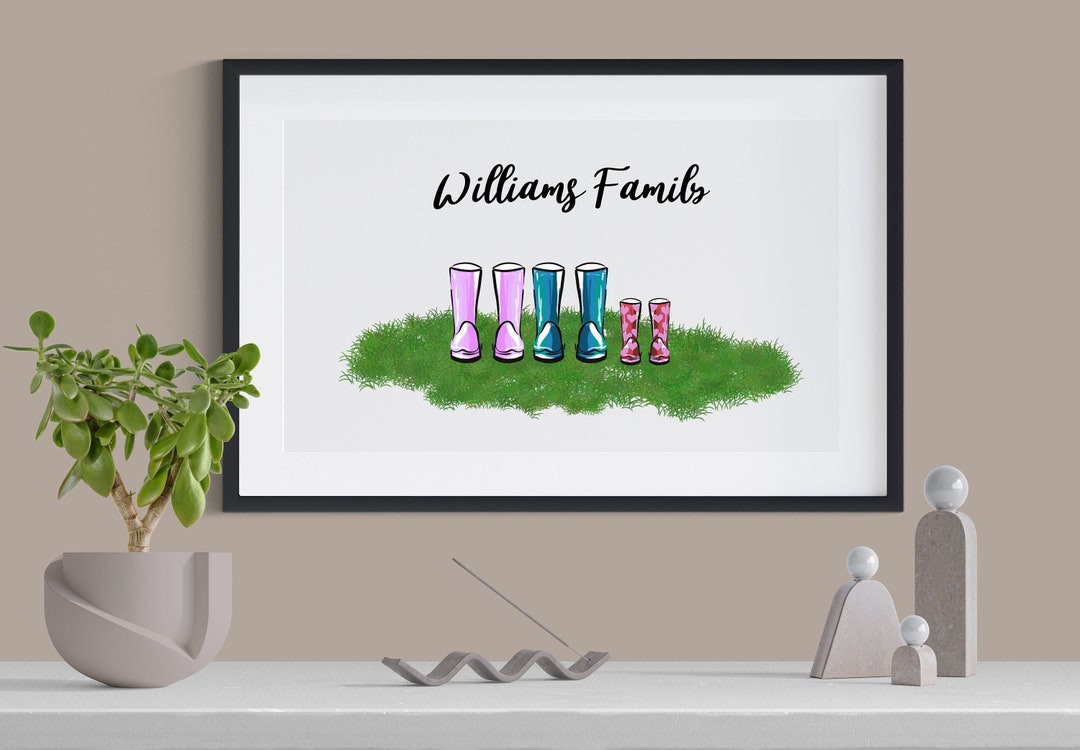Personalised Family Wellies, Custom Made Print, Wall Art, Wellie Boot ...