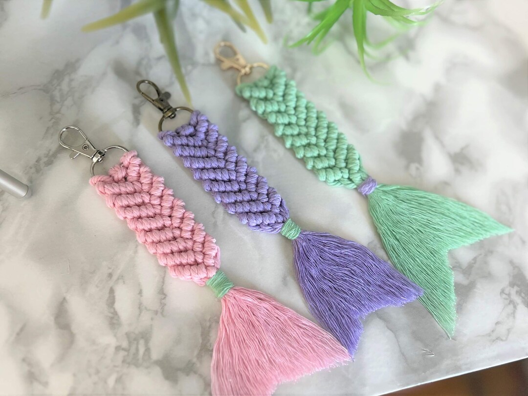Macrame Mermaid Tail Keychain Boho Gift for Kids Key Accessory Purse ...