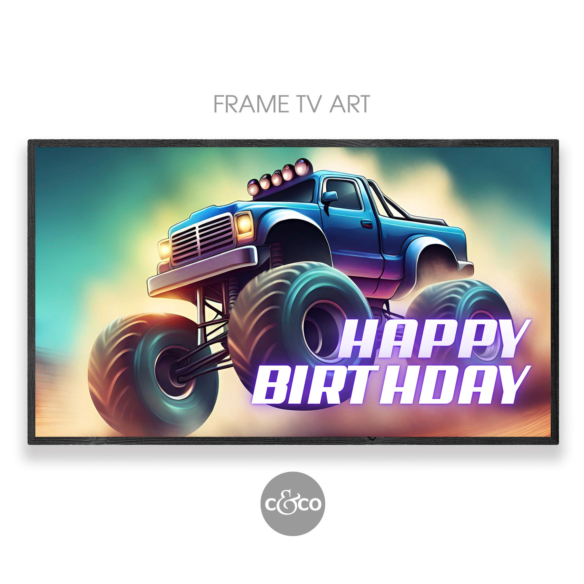 Anniversaire Cadre TV Panneau Monster Truck joyeux anniversaire pour le Samsung Frame TV 4k fête ...