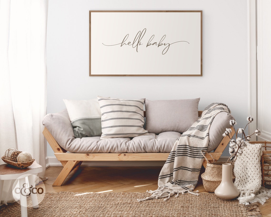 Hello Baby Sign for Frame TV Neutral Beige and White Modern Boho ...