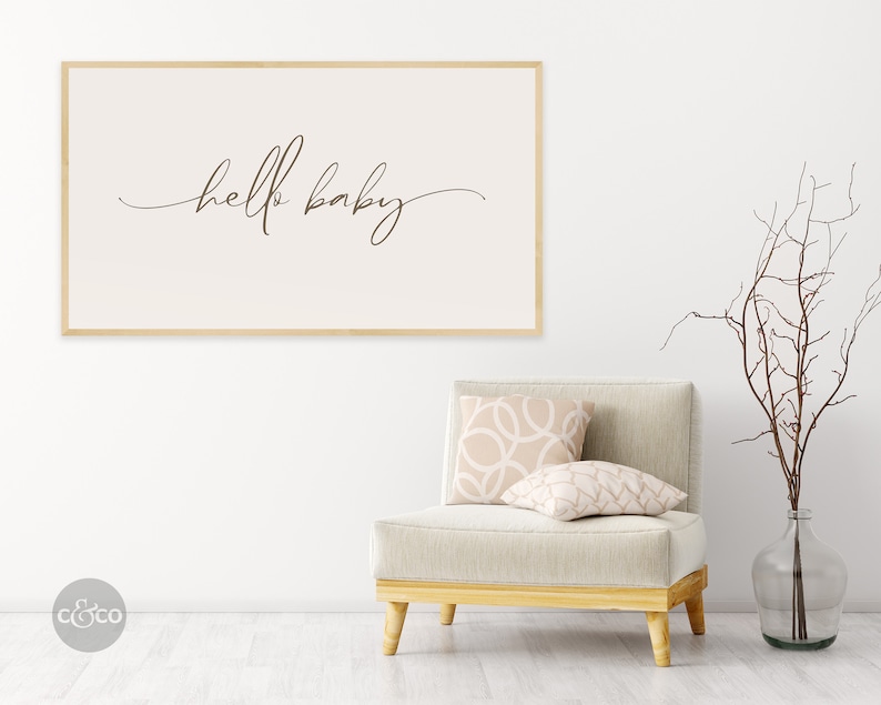 Hello Baby Sign for Frame TV | Neutral Beige and White Modern Boho ...
