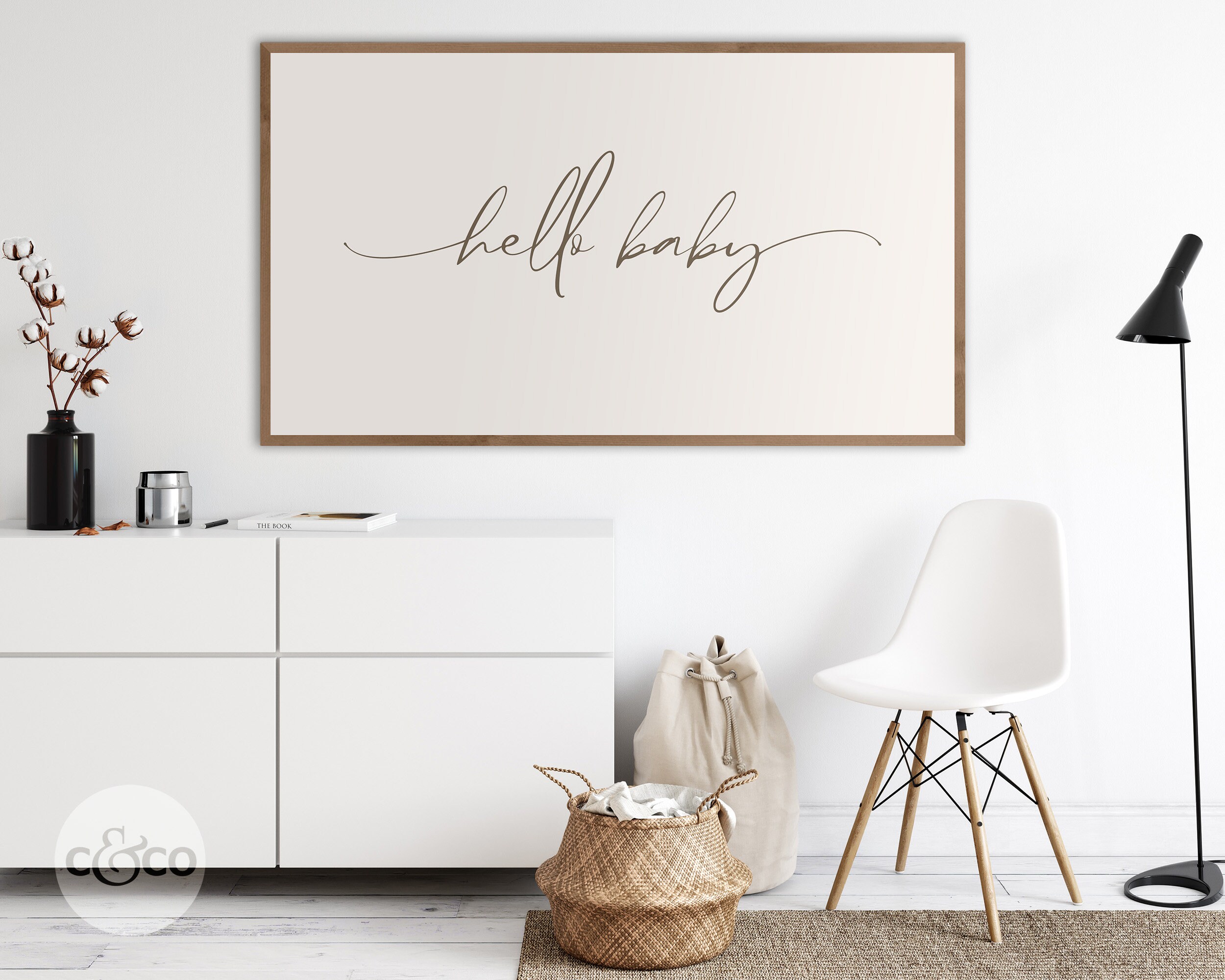 Hello Baby Sign for Frame TV Neutral Beige and White Modern Boho ...