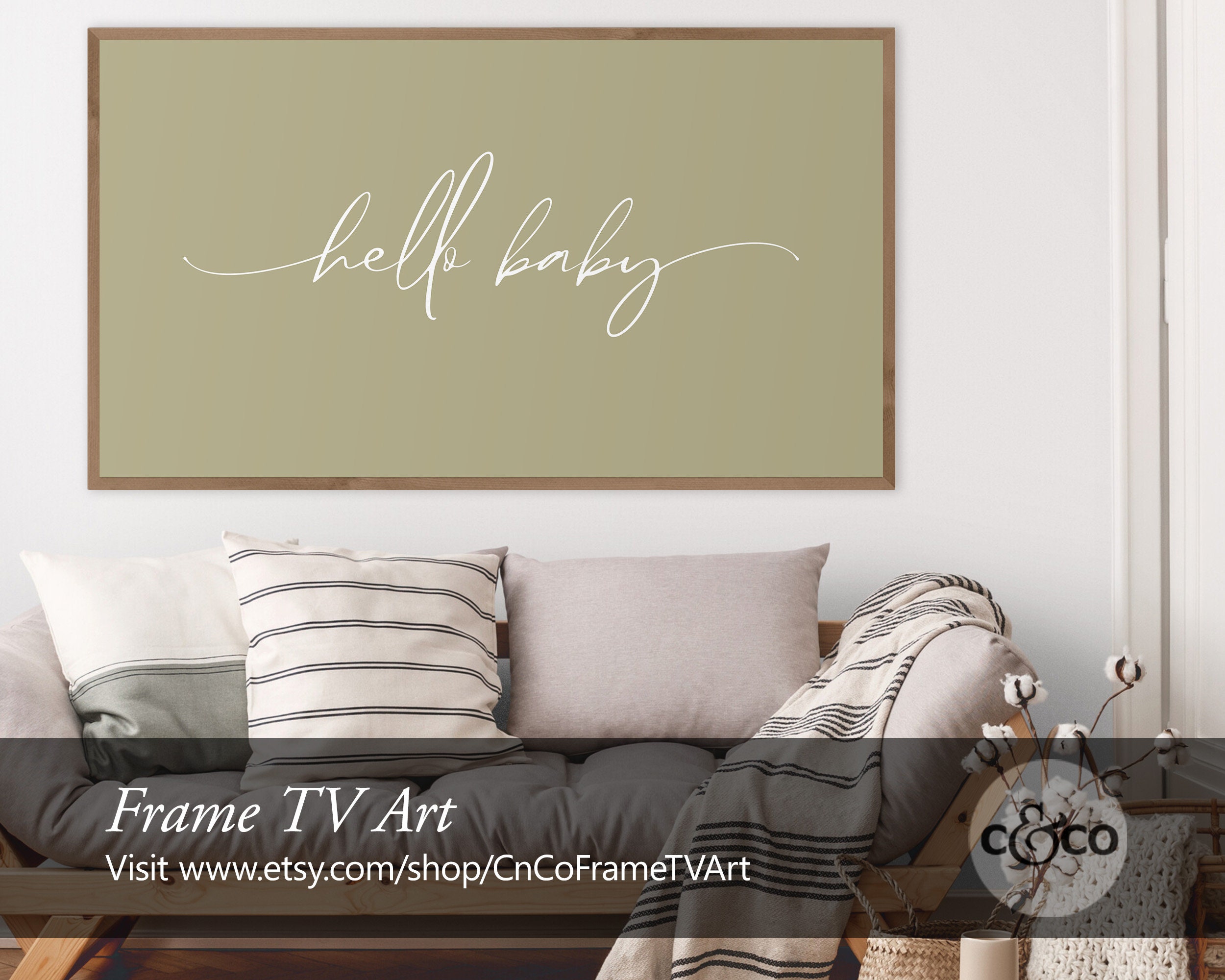 Hello Baby Sign for Frame TV Neutral Beige and White Modern Boho ...