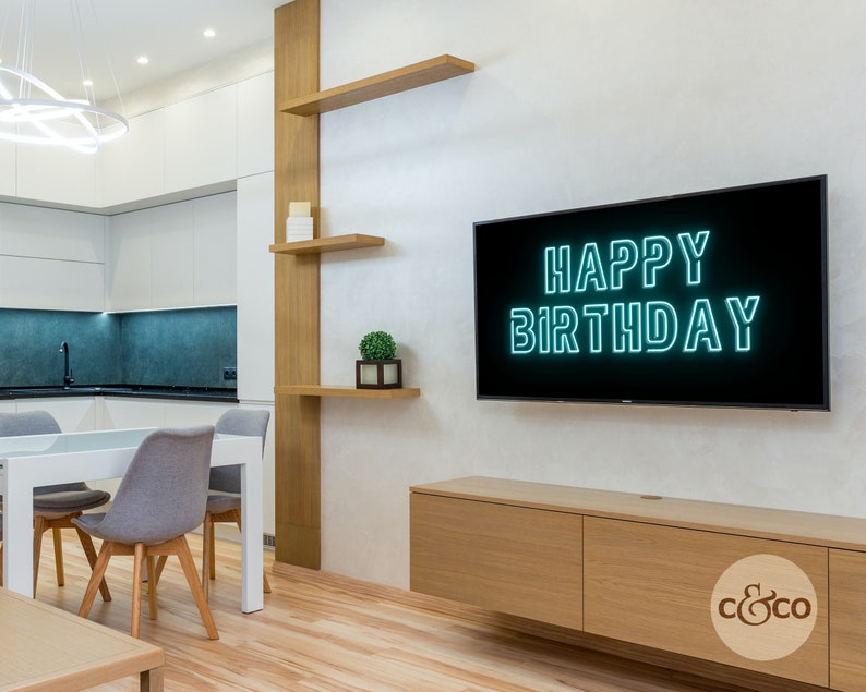 Frame TV Birthday Happy Birthday Sign for Samsung Frame TV Neon Blue ...