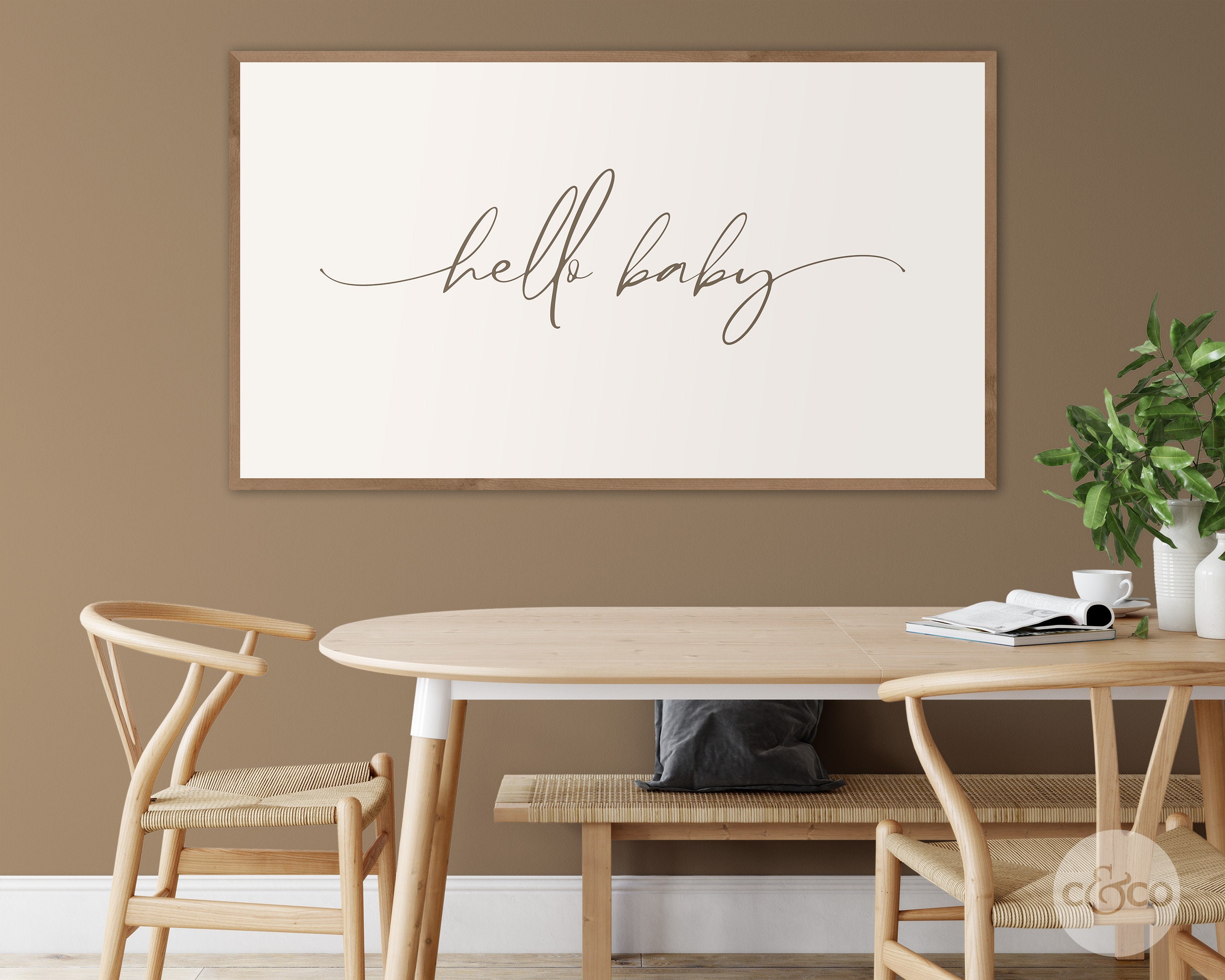Hello Baby Sign for Frame TV | Neutral Beige and White Modern Boho ...