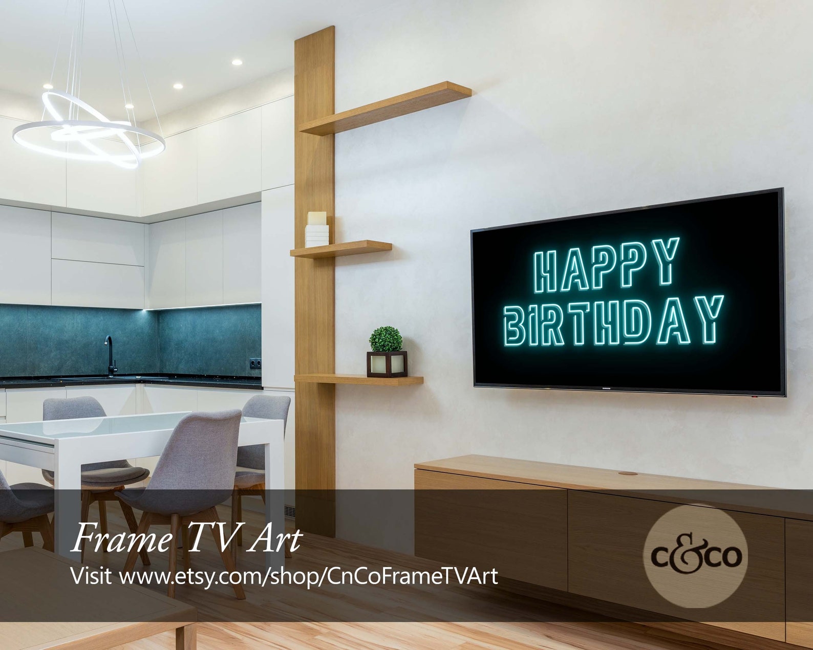 Frame TV Birthday Happy Birthday Sign for Samsung Frame TV Neon Blue ...
