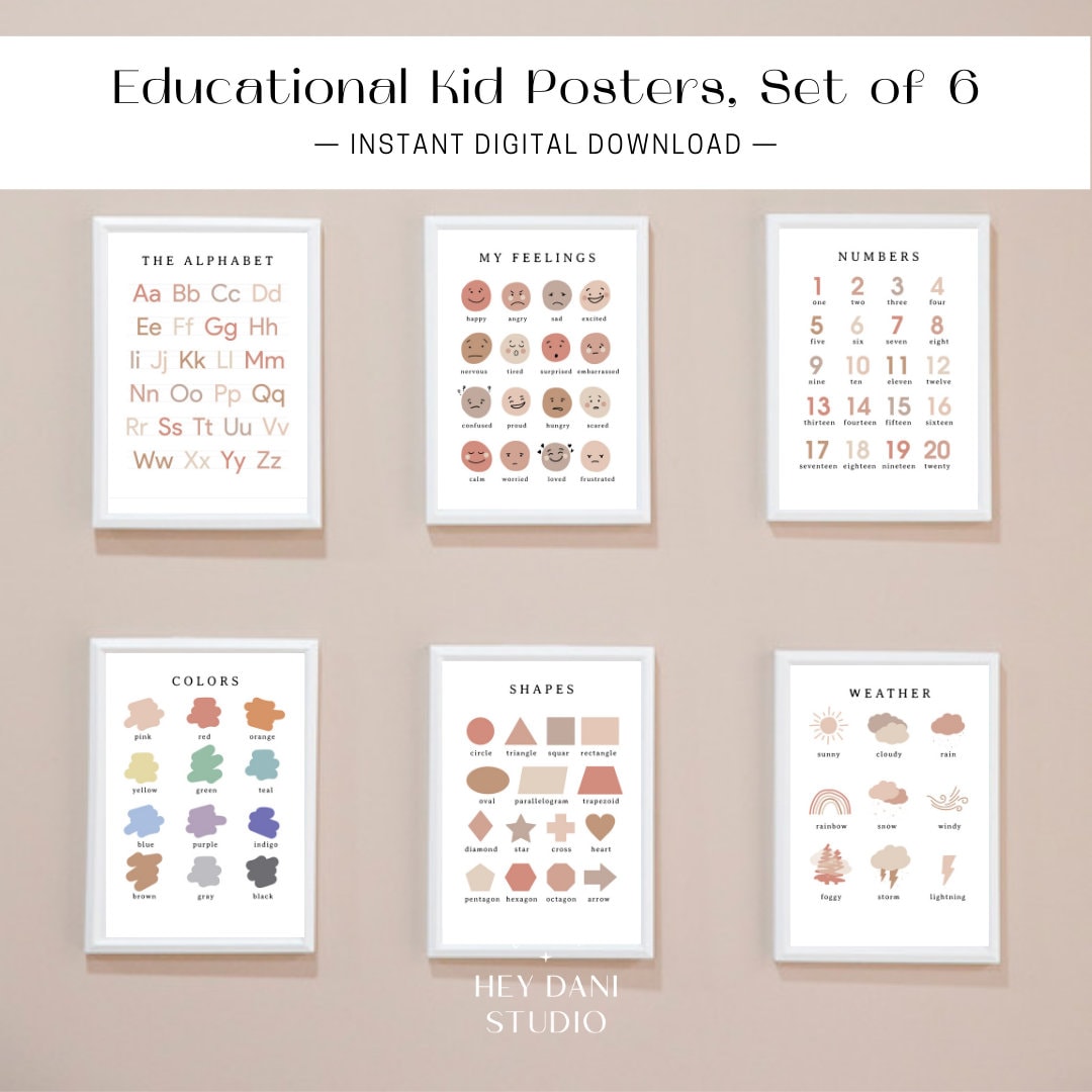 Montessori Educational Posters 6 Homeschool, Nursery, Playroom Neutral ...