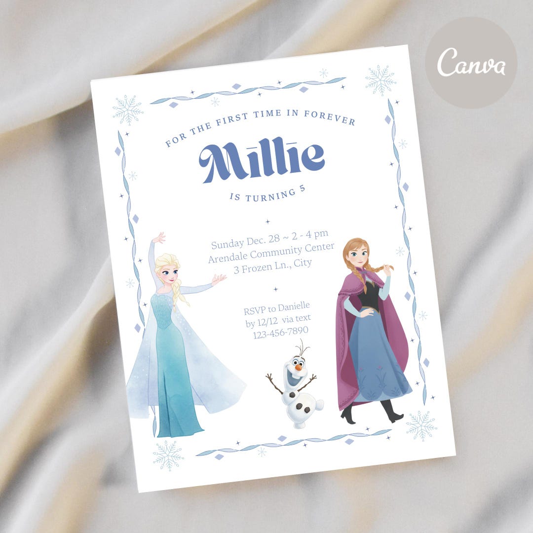 Frozen, Winter Birthday Party Invitation • Elsa, Anna, Olaf • Editable ...