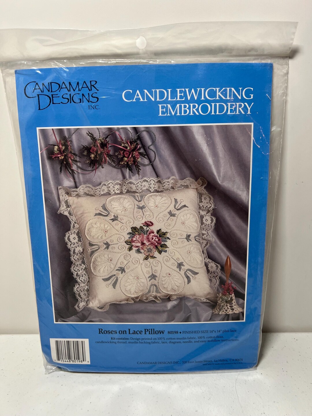 Candamar Designs Roses on Lace Pillow Candlewicking Embroidery Kit ...