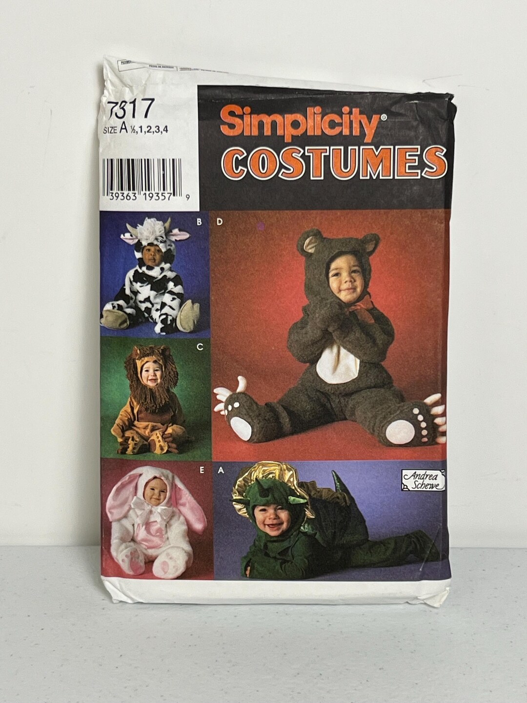 Simplicity Sewing Pattern 7317 Cow Dragon Bear Rabbit Lion Costume ...