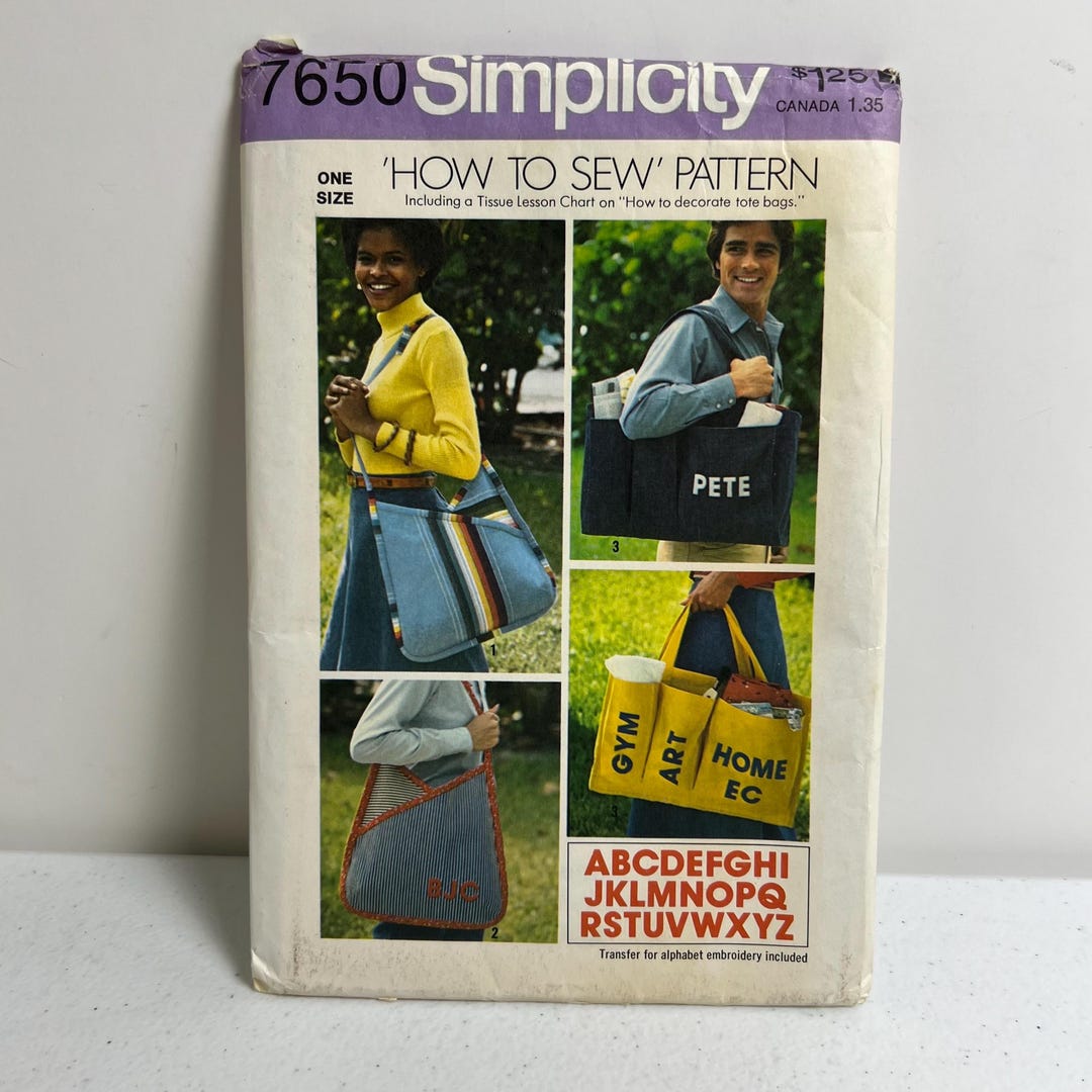 Simplicity 7650 Sewing Pattern Vtg 1976 How to Sew TOTE BAGS Crafting ...