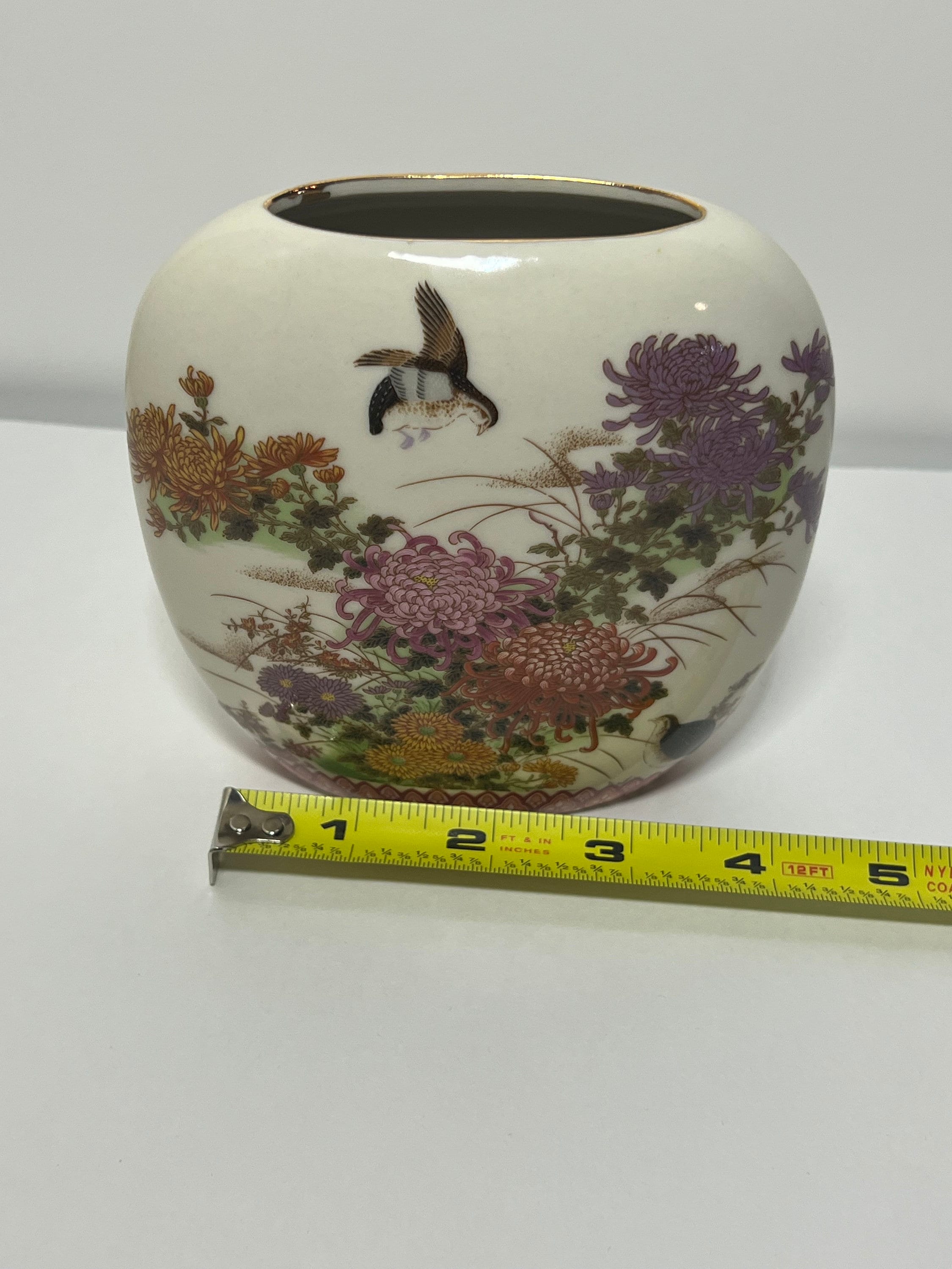 Vtg Shibata Japanese Porcelain Oval Vase Chrysanthemum Peasant Birds - Etsy