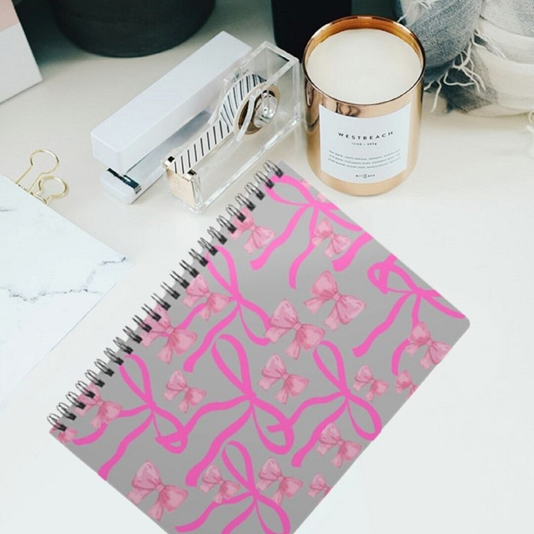 Spiral Pink Ribbon Notebook, A5 Softcover Coquette Notebook Wirebound ...