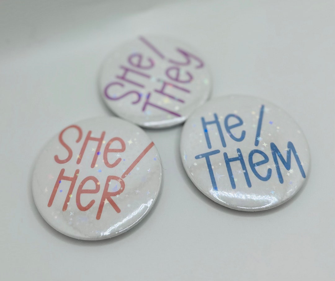 Holographic Pronoun Buttons | Pride Buttons - Etsy
