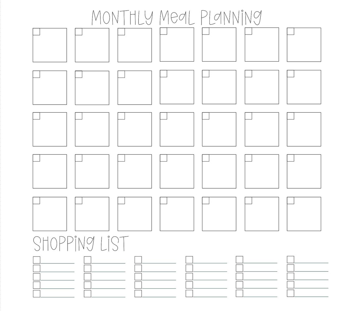 Monthly Meal Plan Printable Template Digital Download Minimalist Layout ...