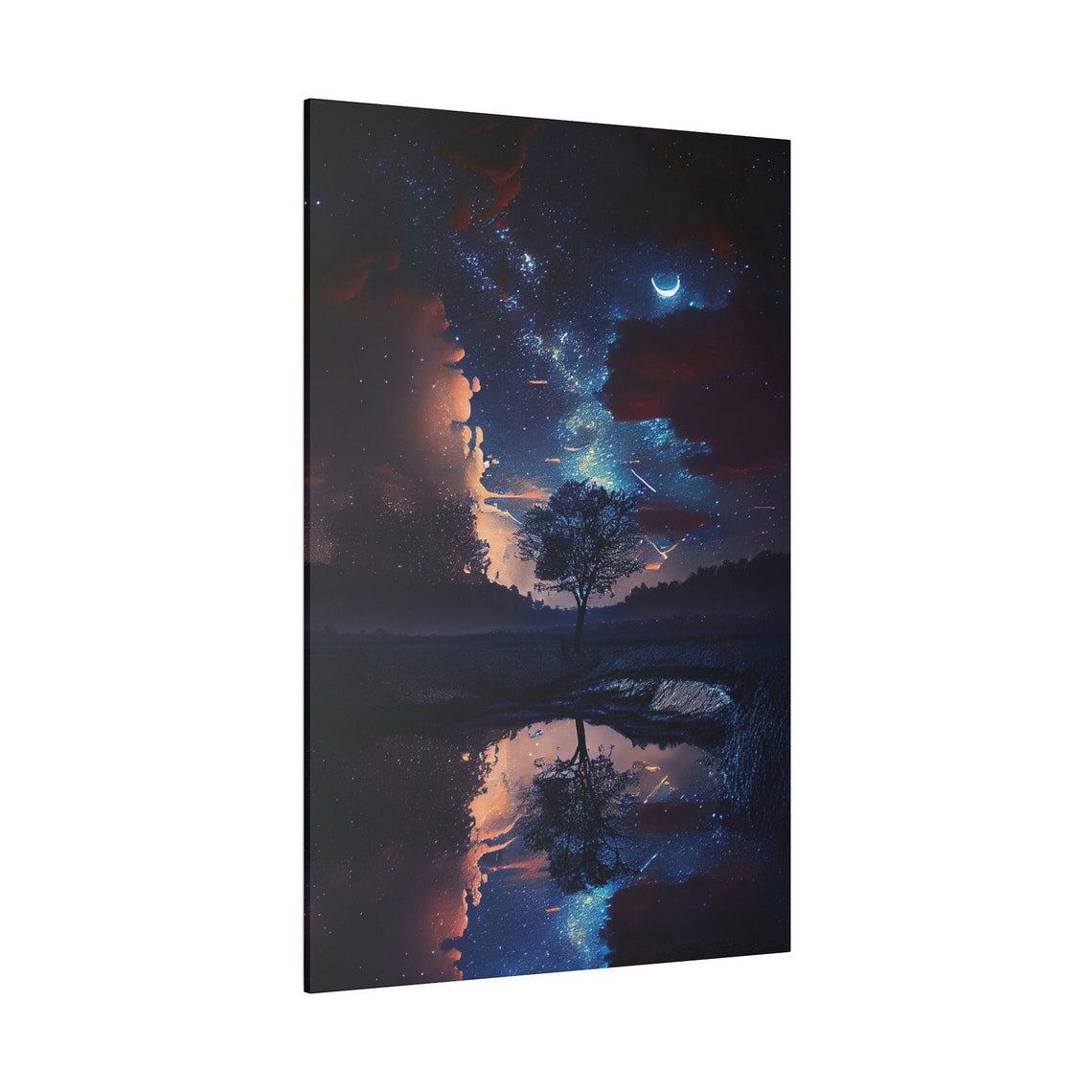 Starry Night Sky Canvas Print Twilight Reflection Tree Wall Art Milky ...