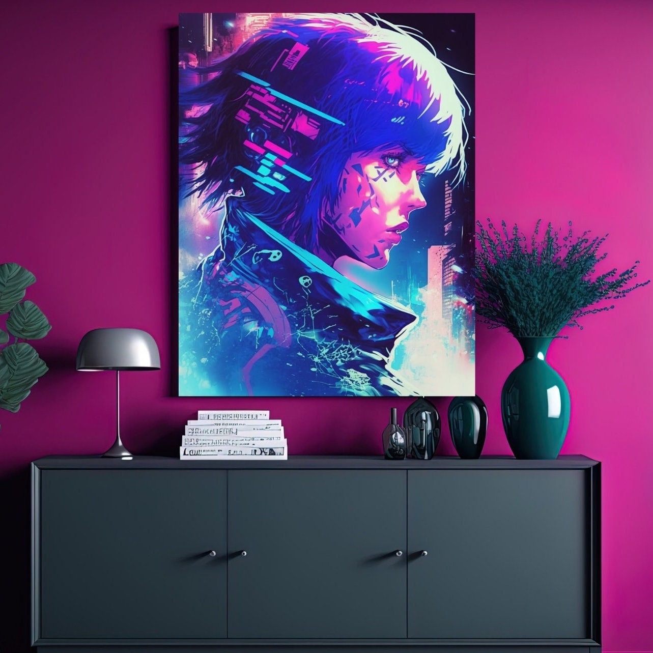 Cyber Punk Wall Art Cyber Girl Canvas Print Videogame & Anime Inspired ...