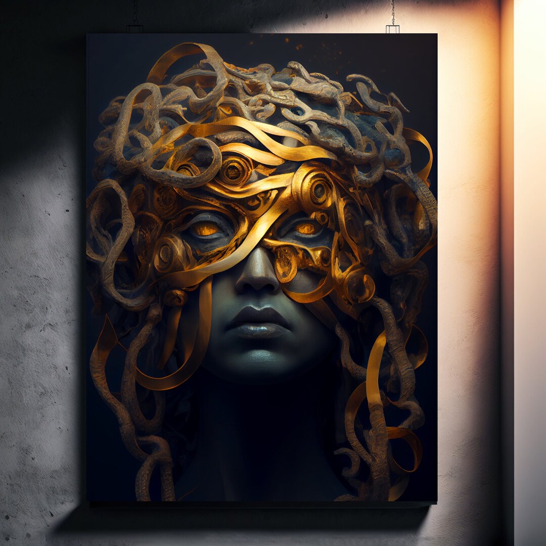 Medusa Wall Art Gorgon Canvas Beautiful Gold Depiction of Medusa Golden ...