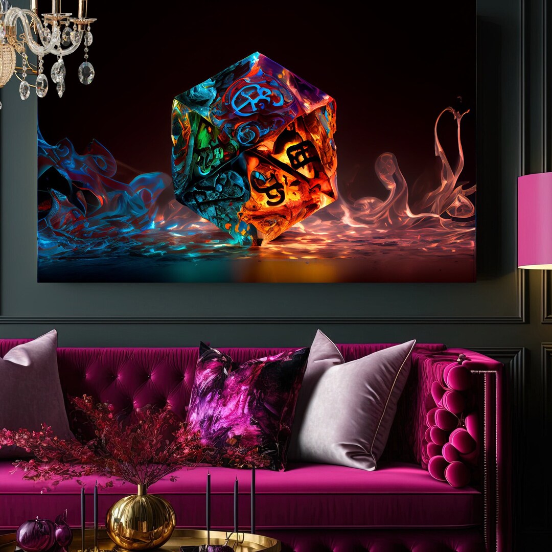Dodecahedron Wall Art Dnd Canvas Print Elemental Dice Artwork Gift for ...