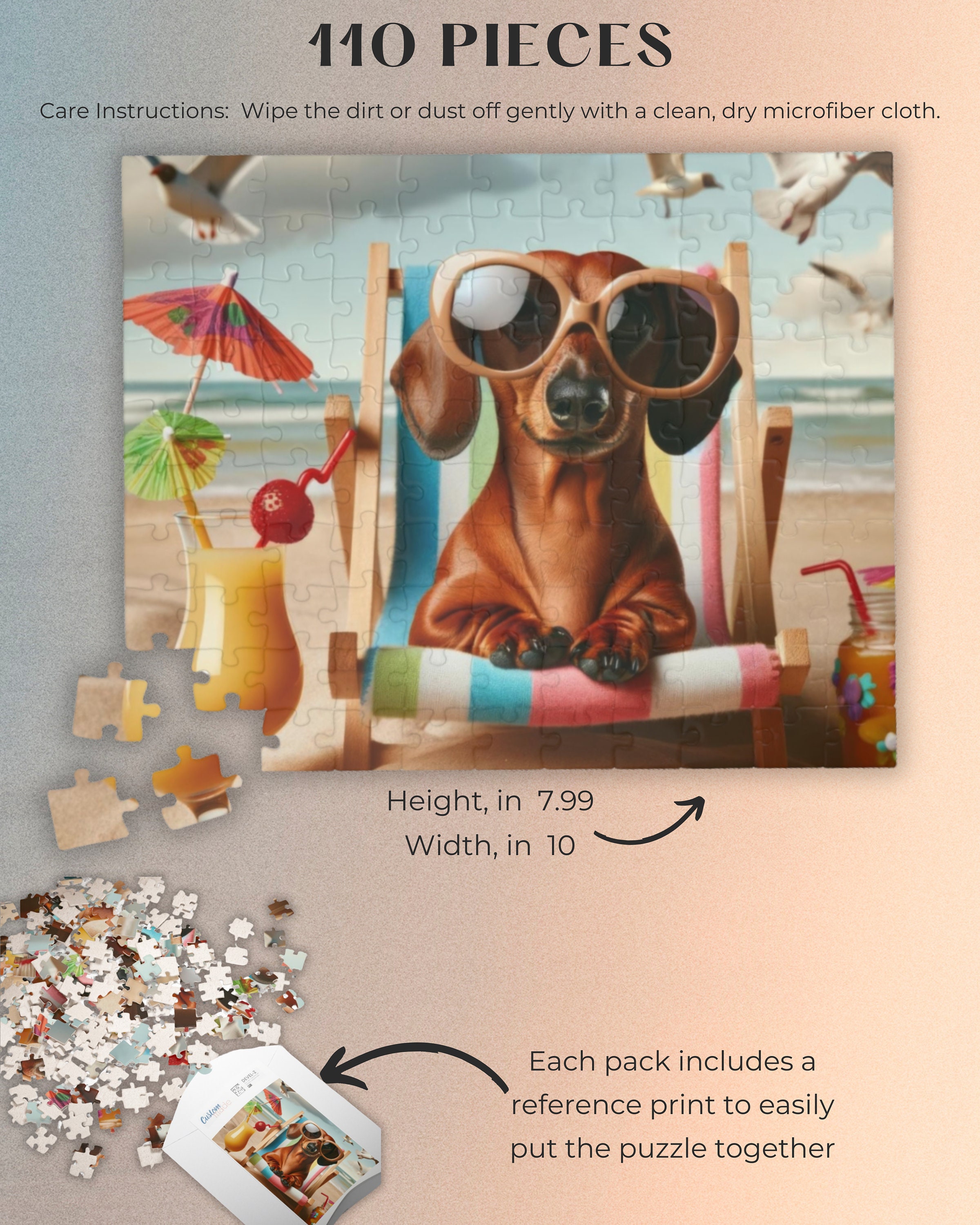Sunny Beach Dachshund Puzzle - Coco on Vacation Jigsaw, Doxie Lovers ...