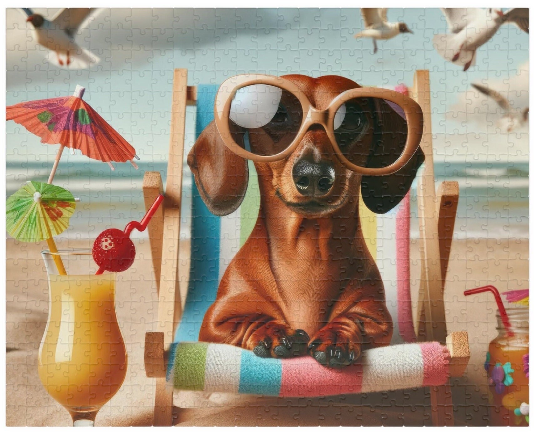 Sunny Beach Dachshund Puzzle - Coco on Vacation Jigsaw, Doxie Lovers ...