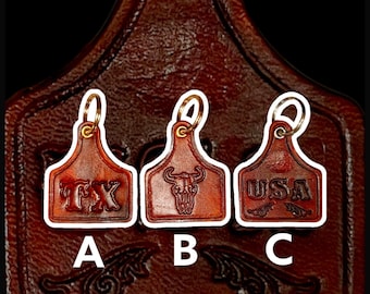 Handmade Leather Cow Tag Keychain Western - Etsy