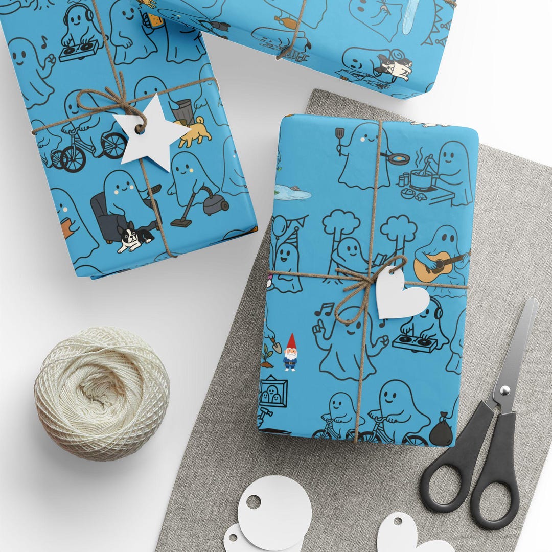 Funny Ghost Wrapping Paper – Cartoon Gift Wrap for Birthdays & Special ...