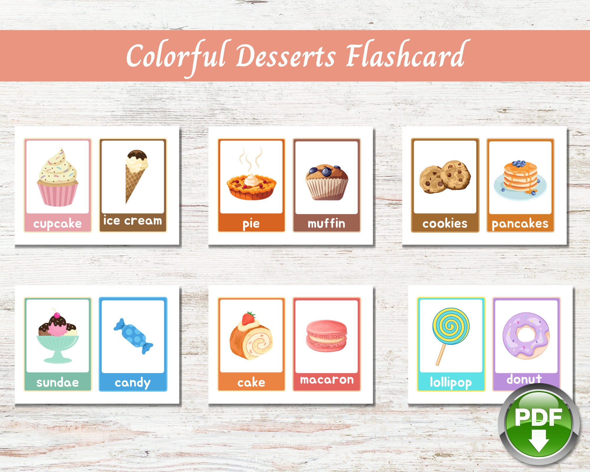 Colorful Desserts Flashcardprintable - Etsy