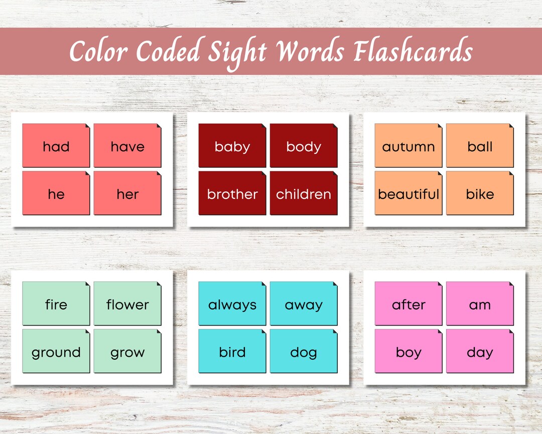 Color Coded Sight Words Flashcardsprintable Downloadsprintablesdigital ...