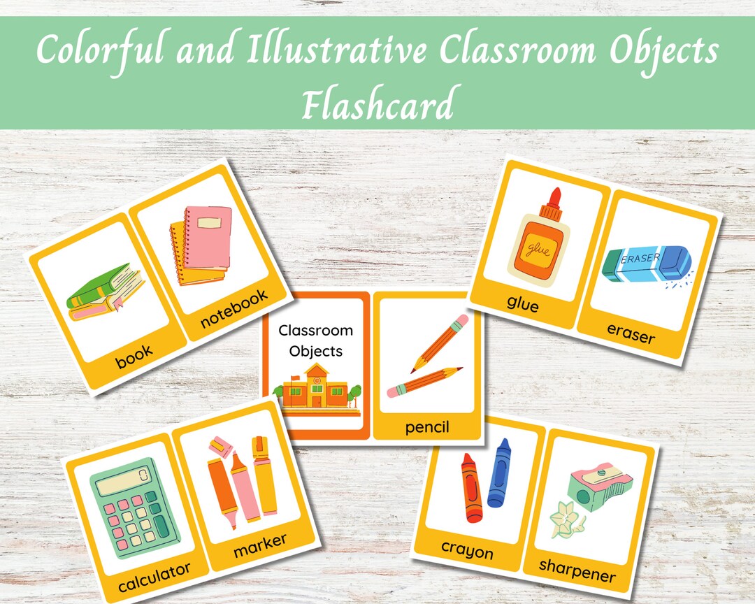 Colorful and Illustrative Classroom Objects Flashcardsprintable ...