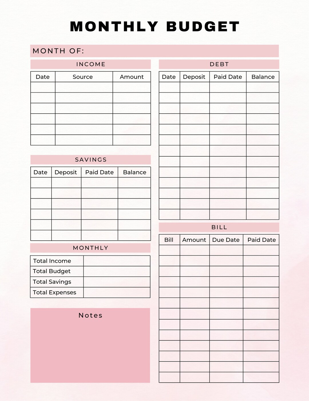 Pastel Monthly Budget - Etsy