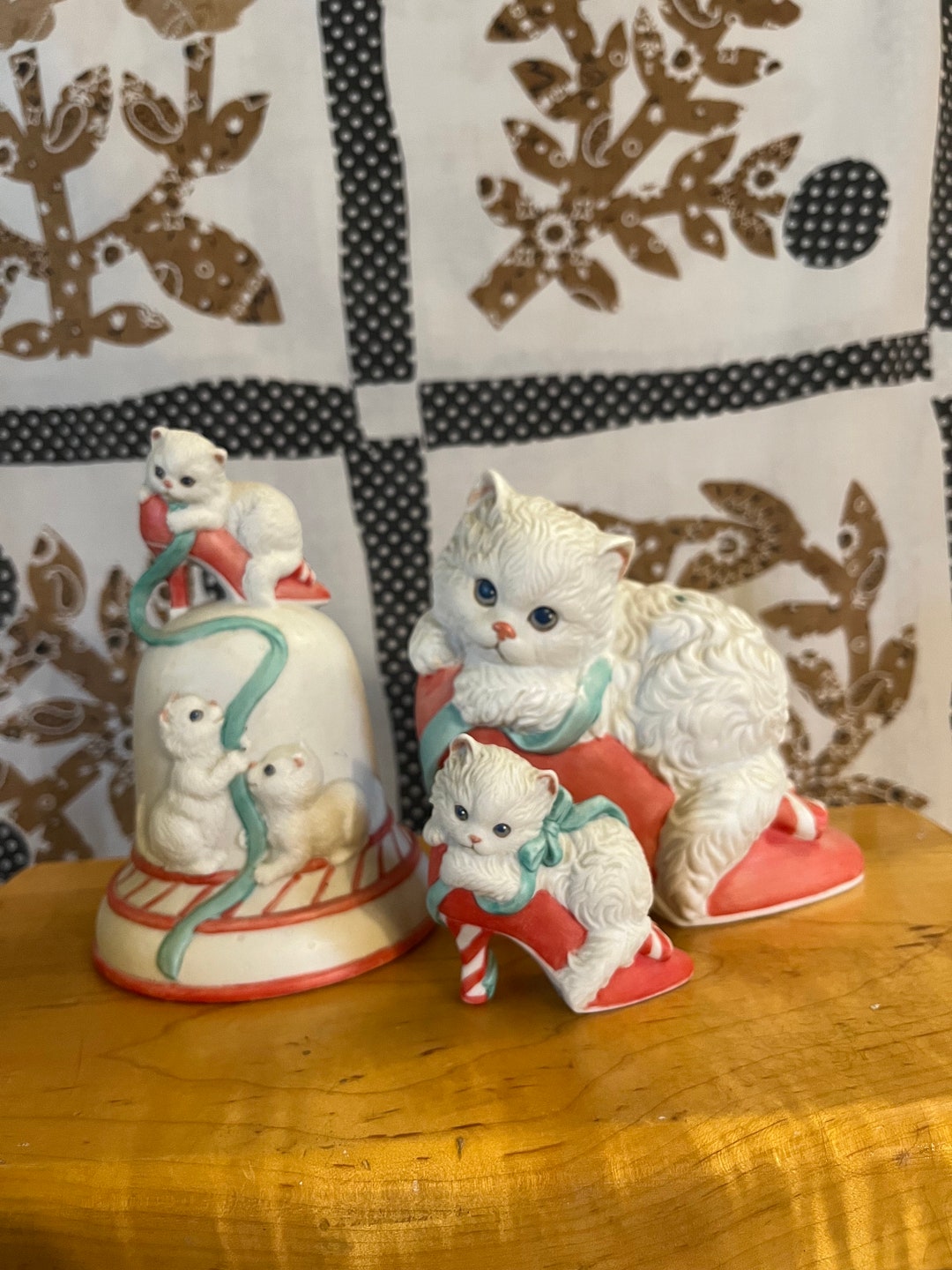 Vintage Cat Figurines set of 3 Cat in a Bell Cat in Heels Paper Weight ...