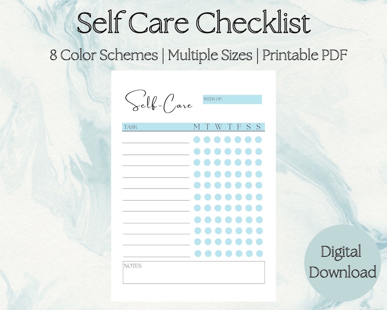 Self Care Checklist Printable Digital PDF Self Care Task and - Etsy