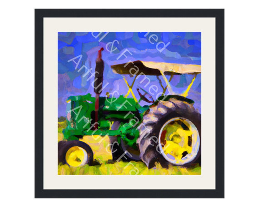 John Deere Tractor in a Field Art Print Framed and Matted. Rustic Charm ...