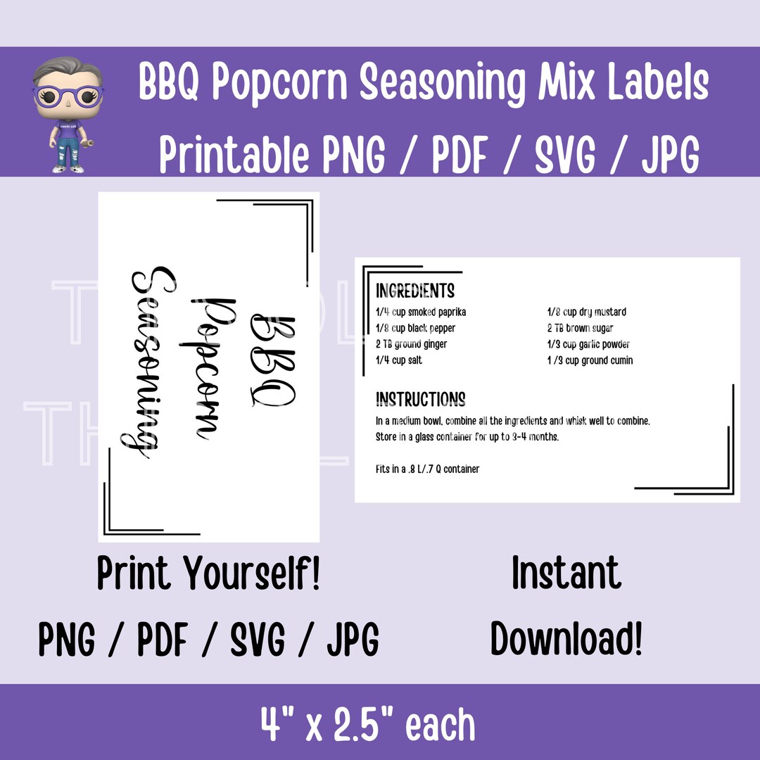 BBQ Popcorn Seasoning Pantry Labels PNG / SVG This Old Baker Pantry ...