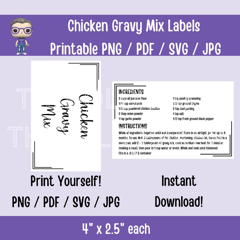 Chicken Gravy Mix Pantry Labels PNG / SVG Print at Home Organization - Etsy