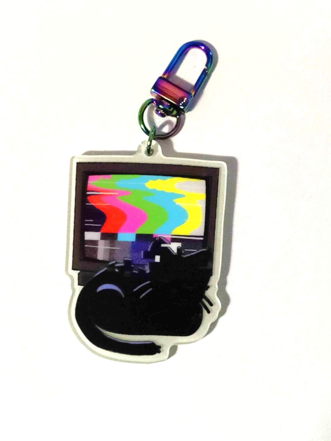 Glow-in-the-dark Black Cat Nap Analog TV Keychain - Etsy