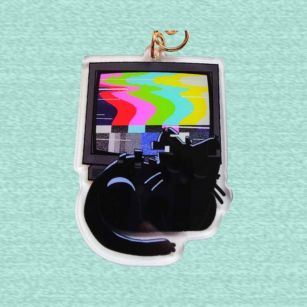 Black Cat Nap Analog TV Keychain - Etsy