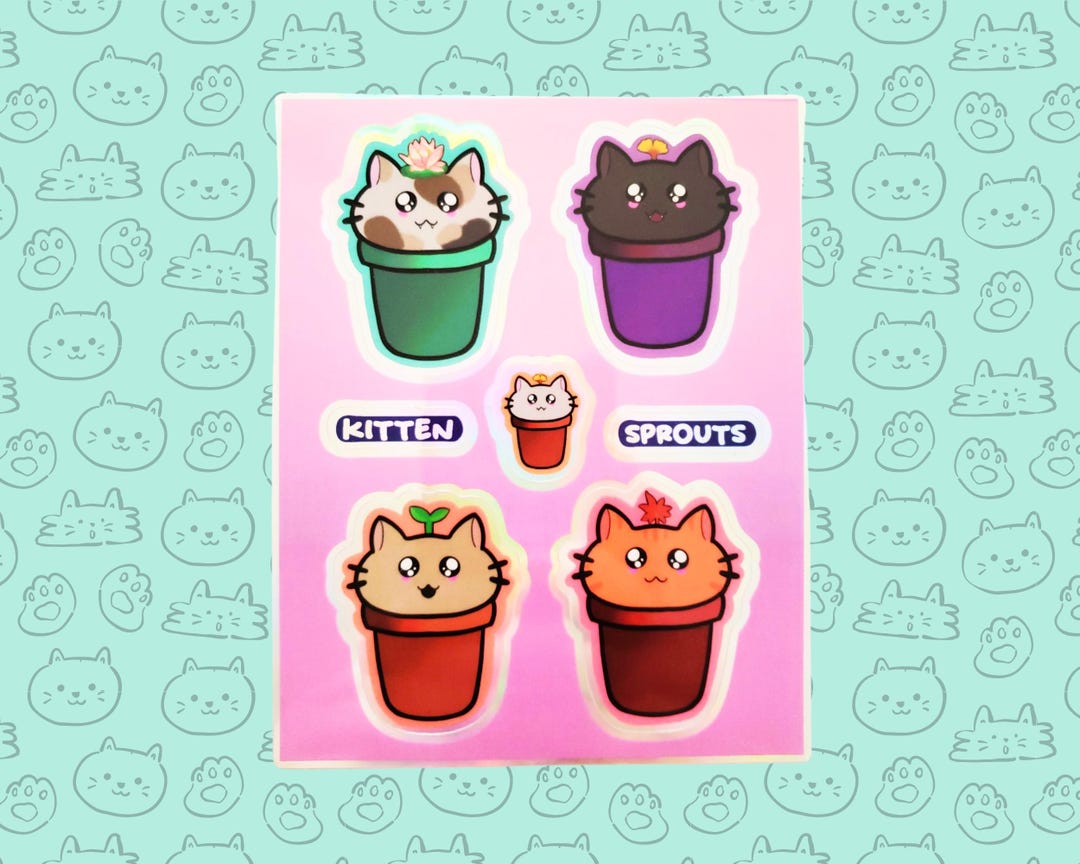 Kitten Sprouts Sticker Sheet - Etsy