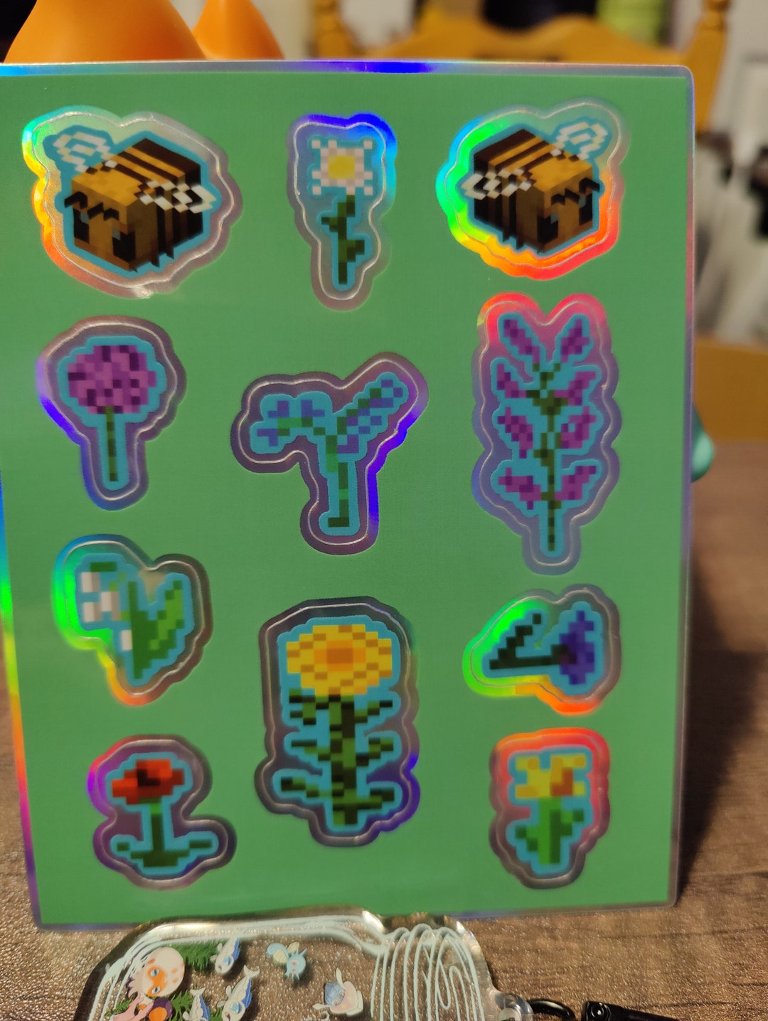 Holographic Flower and Minecraft Bee Sticker Sheet - Etsy