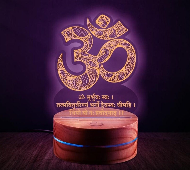 Gayatri Mantra Lamp, Om Lamp, Acrylic Light for Home or Work, Hindu ...
