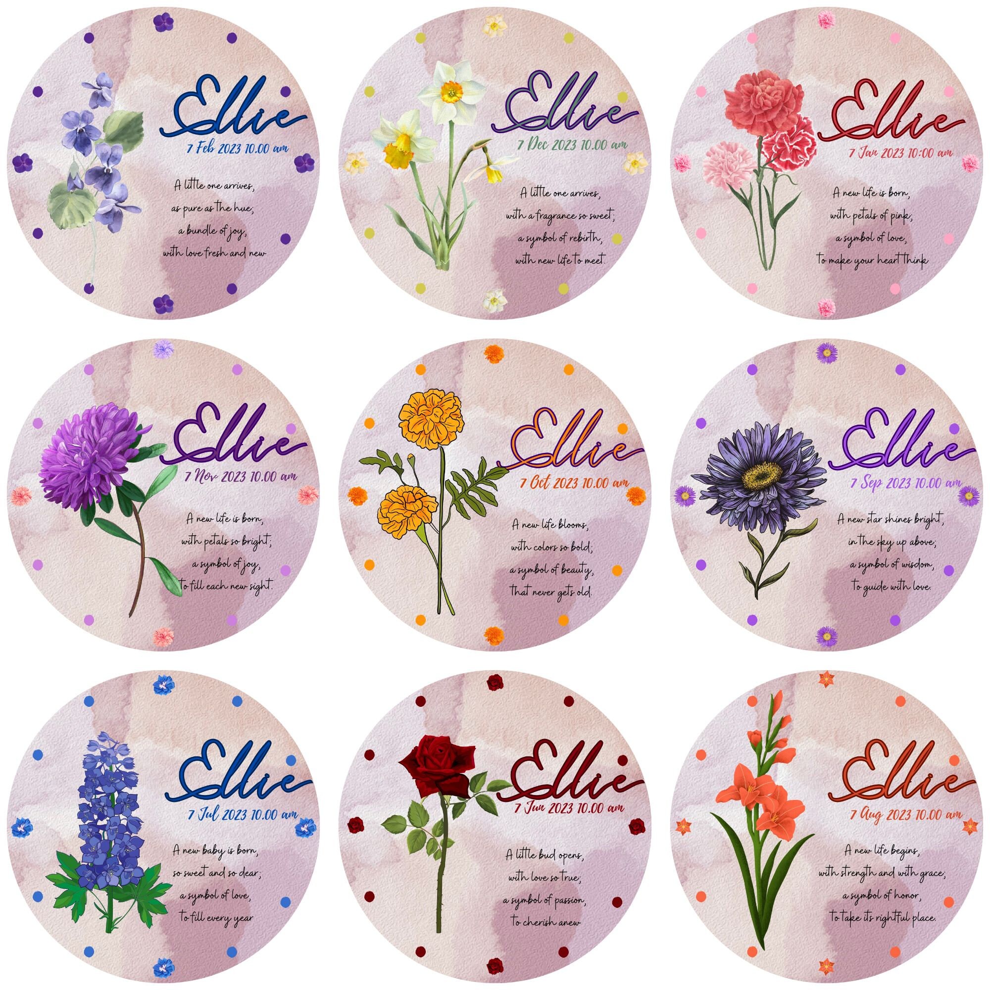 Personalized Birth Flower Wall Clock - Ideal Gift for Newborn Girls - Etsy