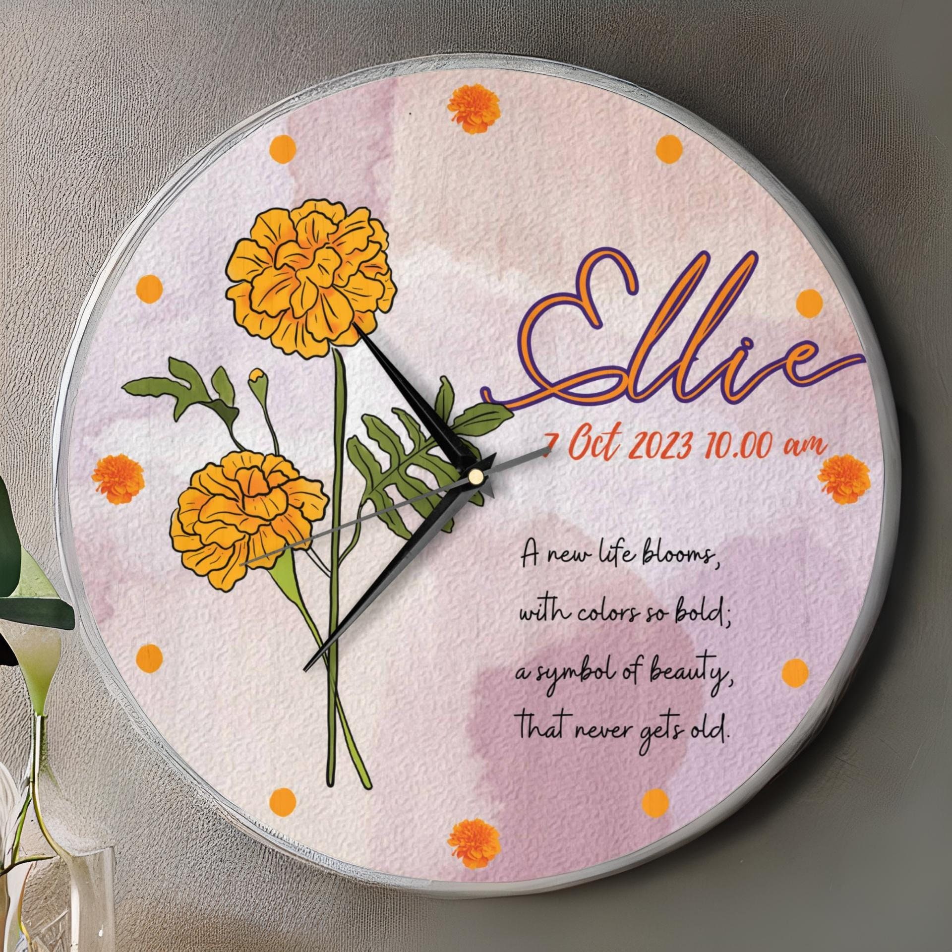 Personalized Birth Flower Wall Clock - Ideal Gift for Newborn Girls - Etsy