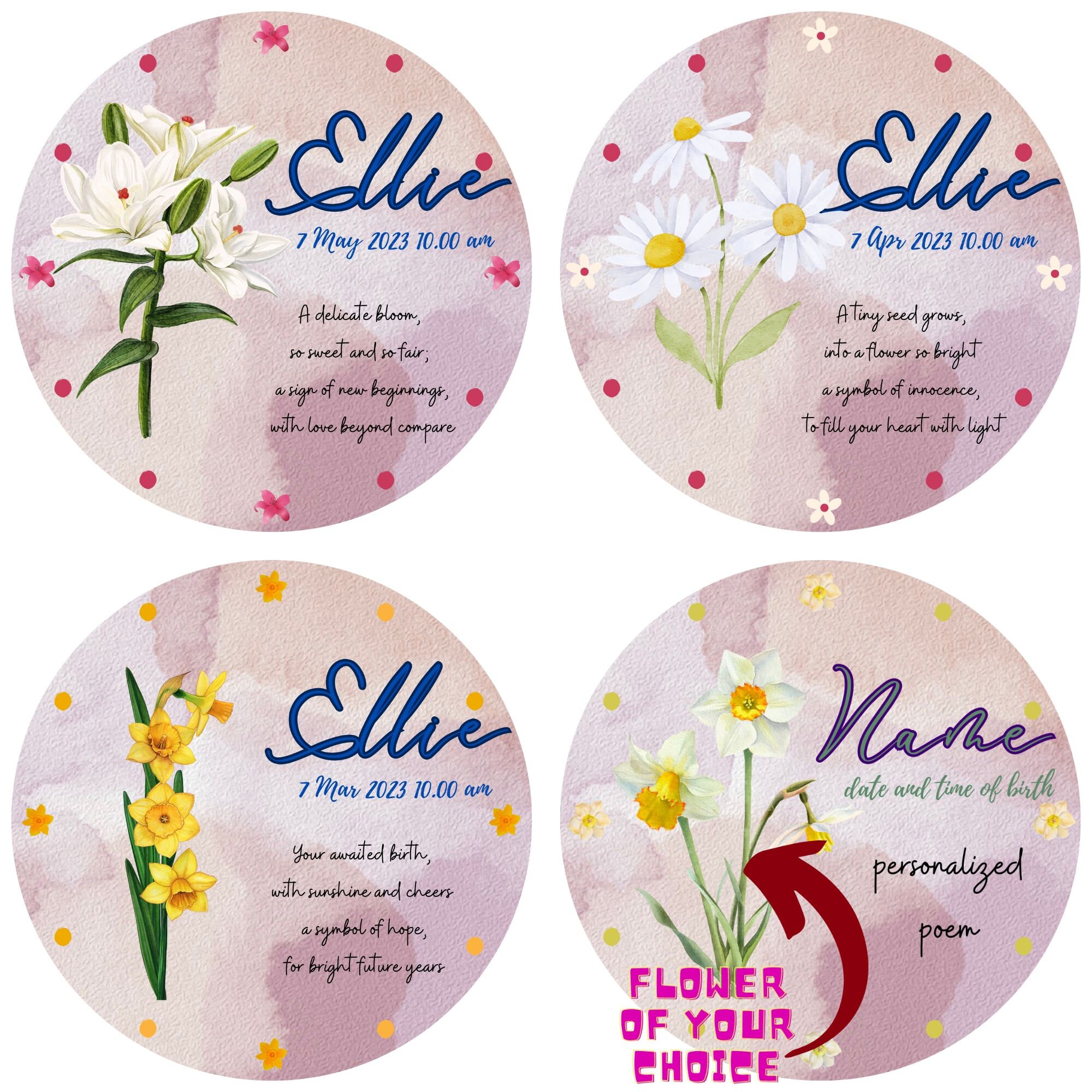 Personalized Birth Flower Wall Clock - Ideal Gift for Newborn Girls - Etsy