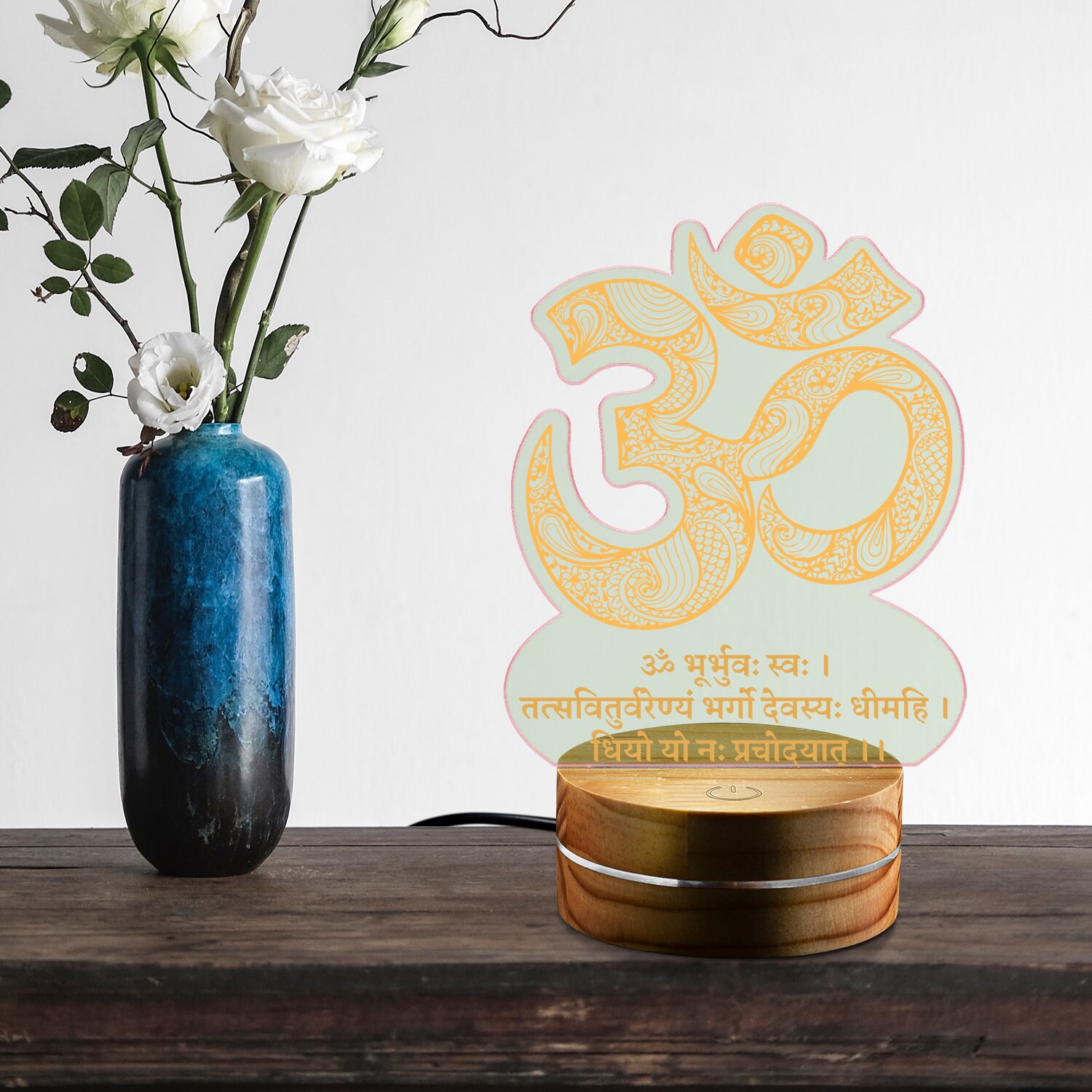 Gayatri Mantra Lamp, Om Lamp, Acrylic Light for Home or Work, Hindu ...