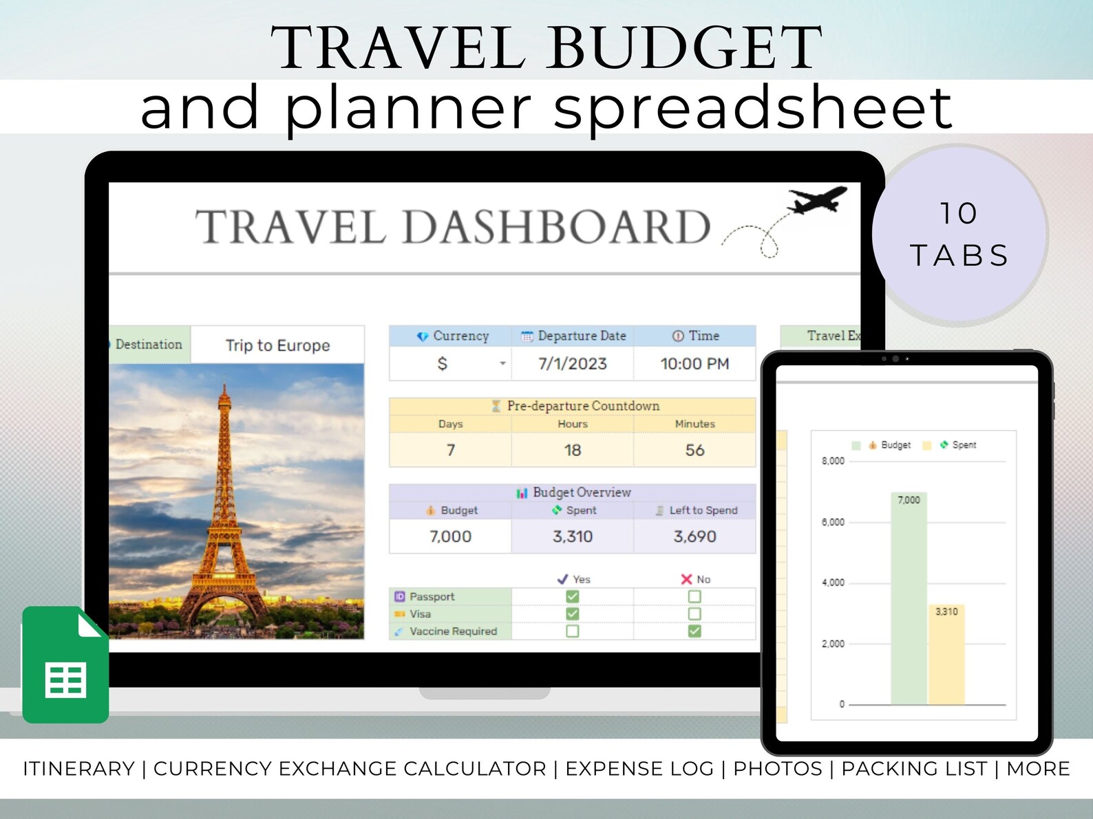 Travel Expenses Spreadsheet Template Google Sheets Vacation - Etsy Travel Expenses Spreadsheet Template Google Sheets Vacation - Etsy