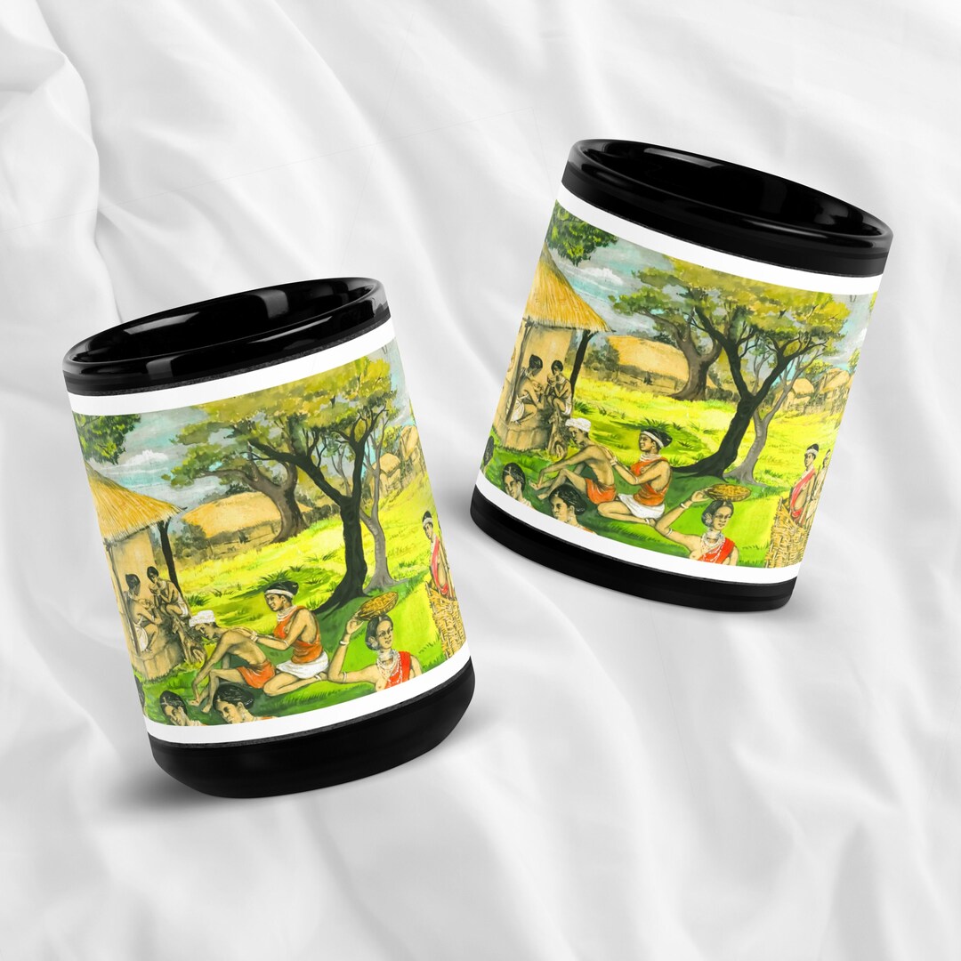 The Ghotul, Indian Tribal, Master-class Artwork, Black Glossy Mug - Etsy