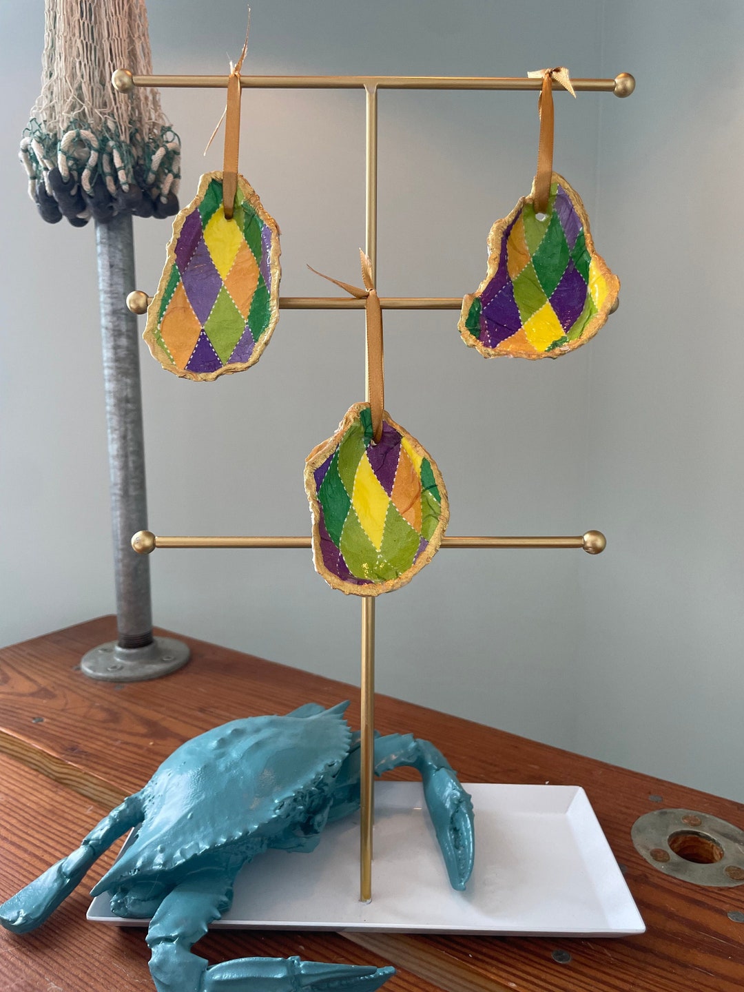 3 Mardi Gras Jester Diamond Pattern Oyster Shell Ornaments - Etsy