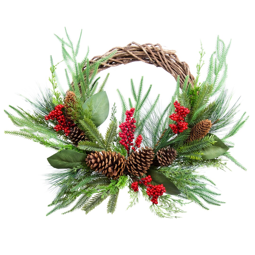 Handmade Grapevine Wreath With Red Berry Pine Cone, Front Door Decor - Etsy