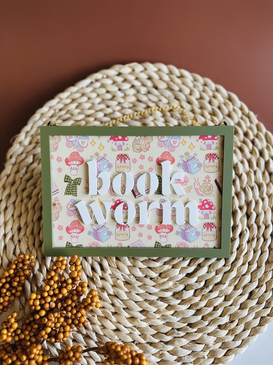 Cottagecore Themed Bookworm Sign | Library Sign | Book Nook Decor ...